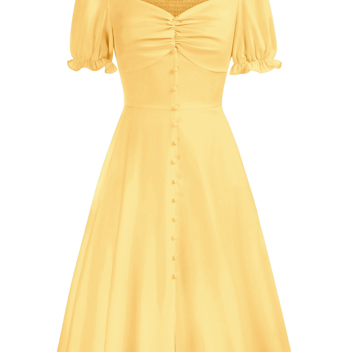 Vintage Buttons Decorated Dress Short Sleeve Square V-Neck A-Line Dres ...